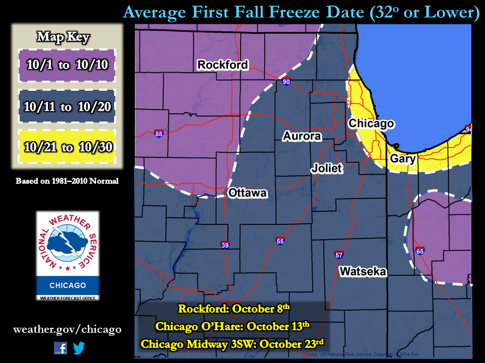 Normal and Record First Freeze Information